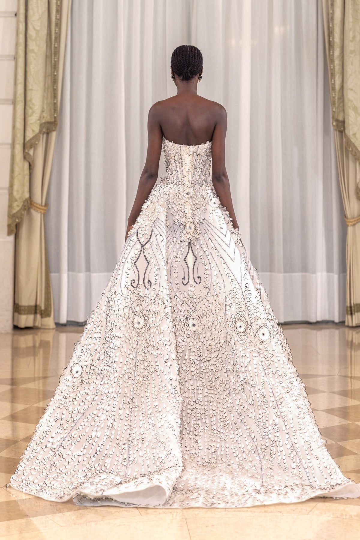 Feather-Embellished Organza Dress