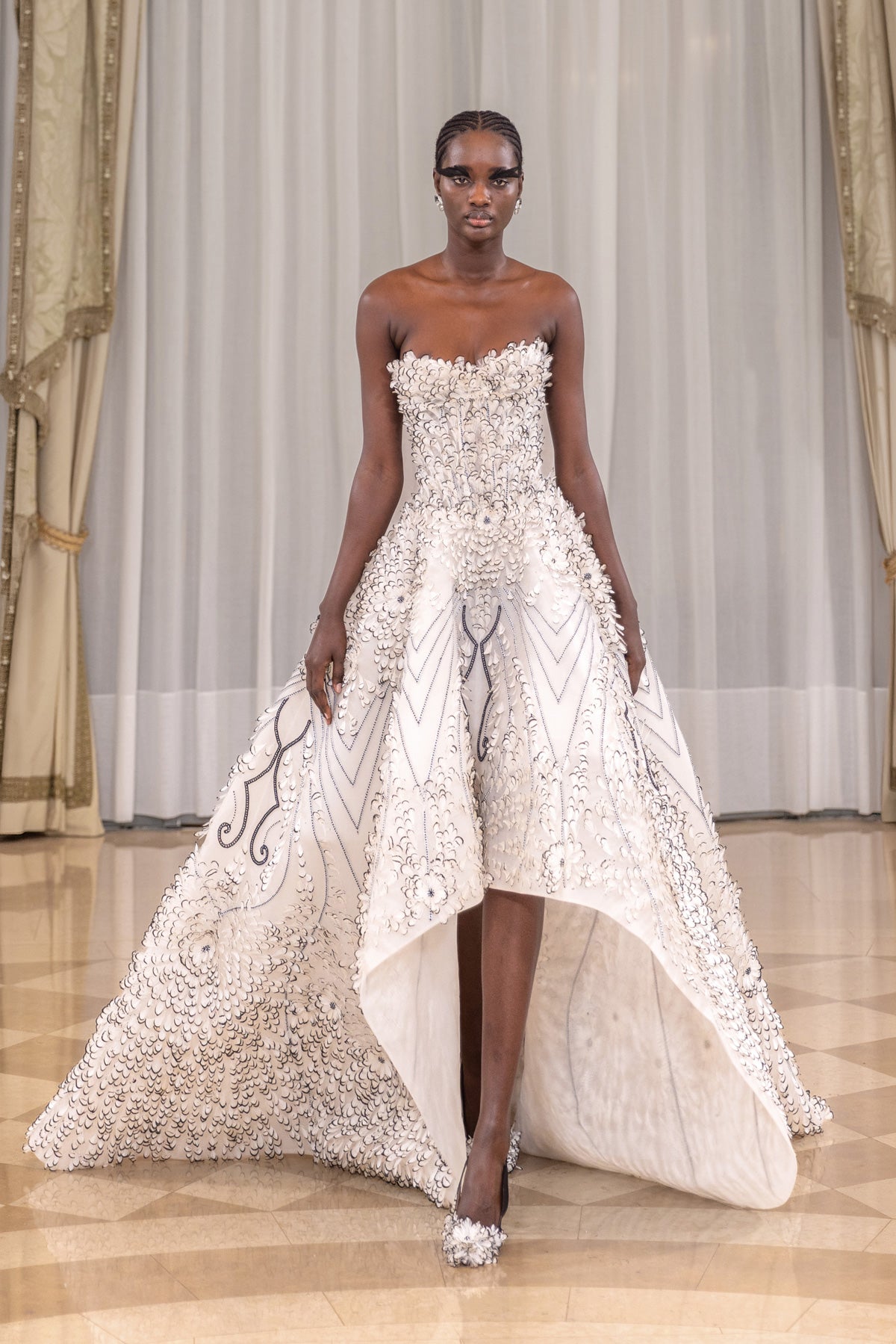 Feather-Embellished Organza Dress